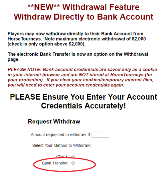Withdrawals Now Available Direct to Bank Account | HorseTourneys.com Blog