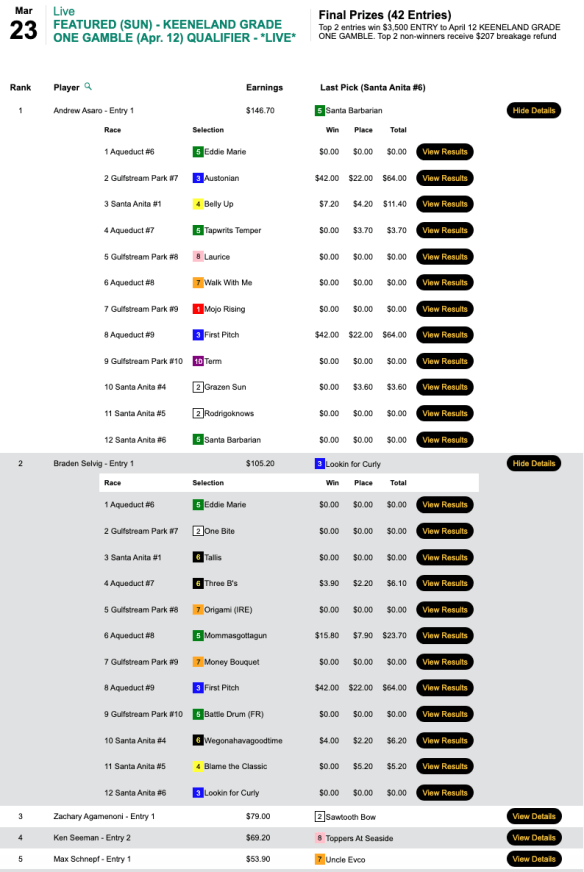 Andy Asaro Hits Two $100 Horses En Route to a Sunday Four-Bagger ...